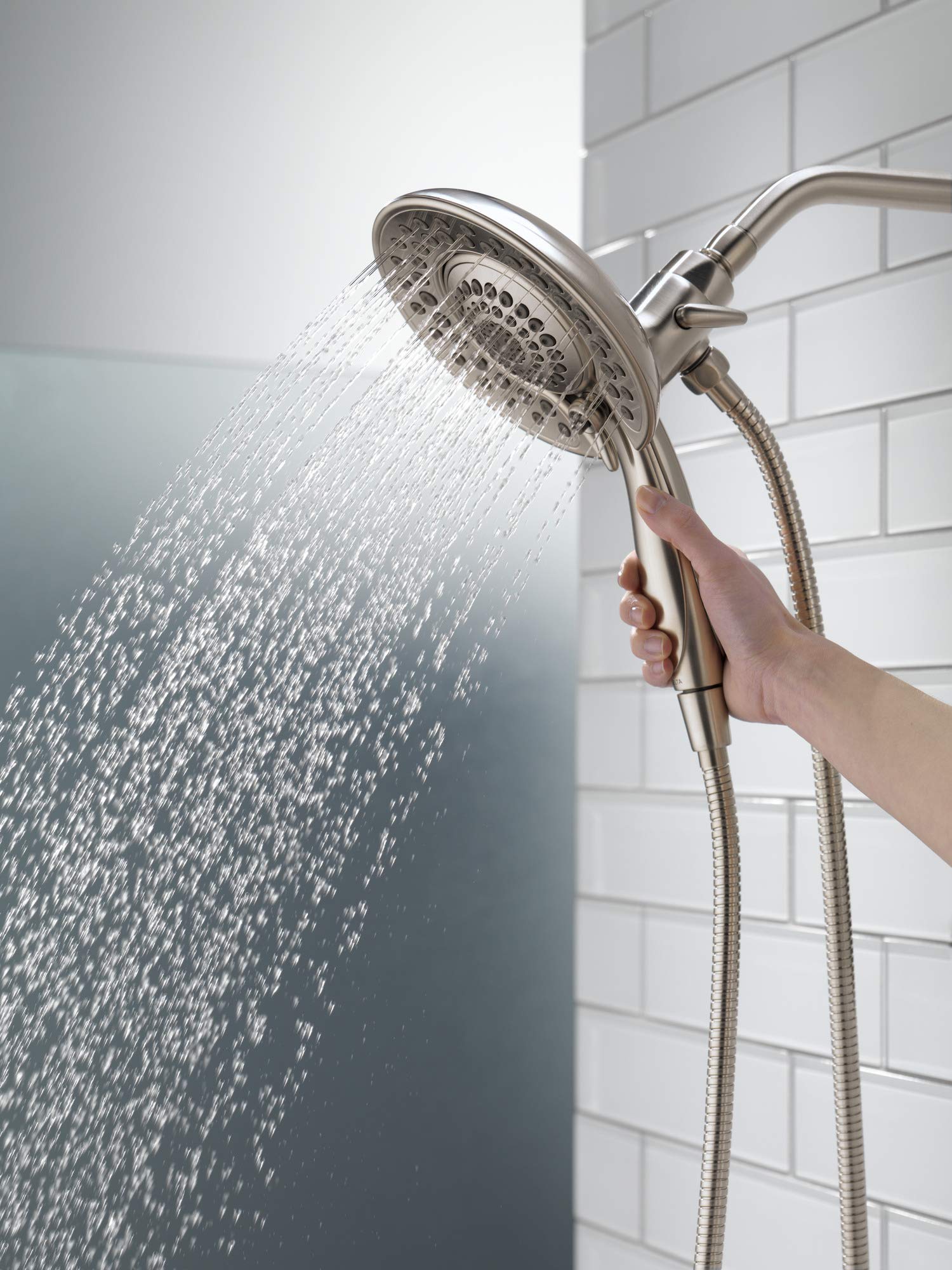 Delta Faucet 5-Spray In2ition 2-in-1 Dual Shower Head with HandHeld Spray, Brushed Nickel Hand Held Shower Head with Hose, Handheld Shower Heads, 2.5 GPM Shower Head, Stainless 58569-SS25-PK