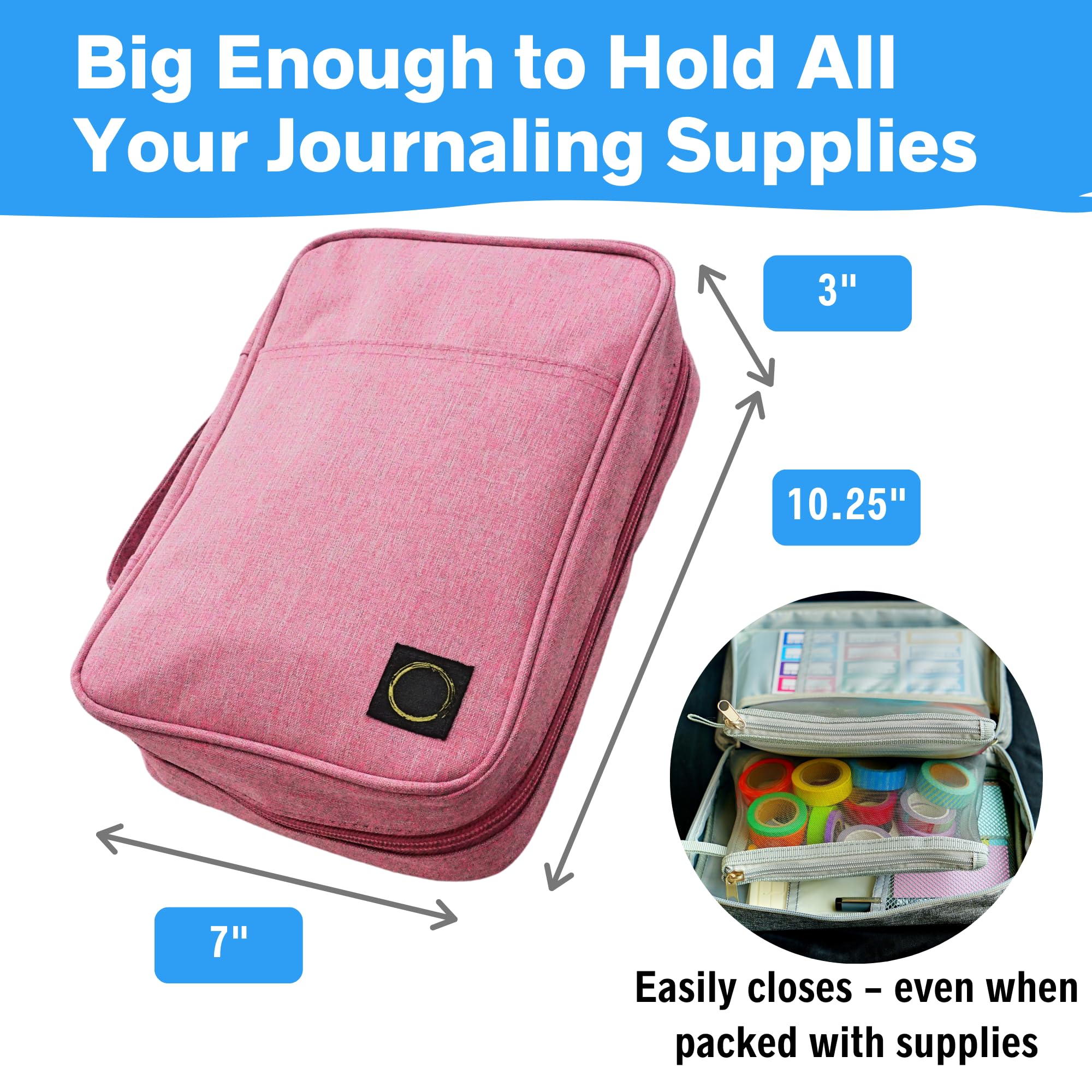 Journal Supplies Storage Case (Pink - Medium) - Custom Travel Organizer Holder for A5 Planner, Pens, Journal Supplies and Accessories (Case Only - Supplies Not Included)