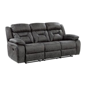 Homelegance Reclining Couch, Polished Microfiber Manual Double Recliner Sofa, Gray