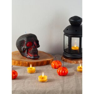 CANDWAX 6x4.3 inch Black Red Skull Candle - Ideal as Spell Candles and Halloween Candles - Themed Candles for Spooky Halloween Decorations - Red Inside, Big Size