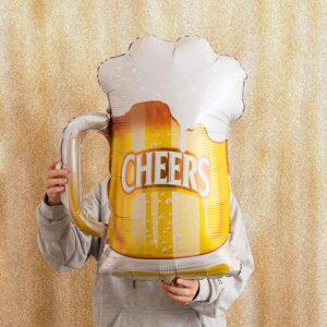 OULAIZ Happy Birthday Banner with Beer Mug Whiskey Bottle & Crown Mylar Foil Balloons, Birthday Party Decorations Supplies for Men and Women