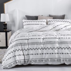 GEFEII 100% Cotton Duvet Cover Set Twin Bohemian White Stripe Comforter Cover Set 68"x90"with Zipper Closure 3 Pieces Soft Breathable Bedding Set Hotel Quality(White-Arrow, Twin)