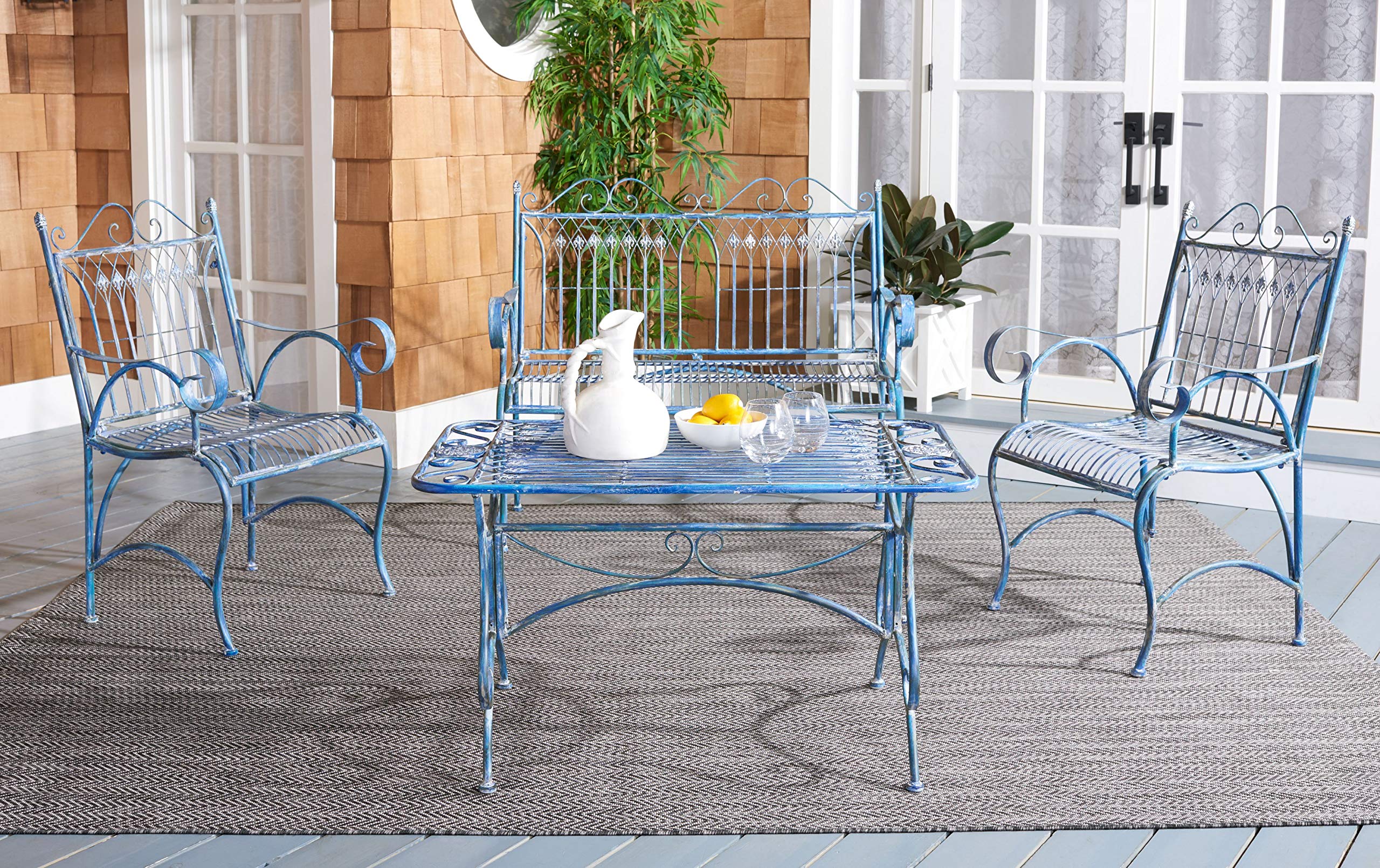 SAFAVIEH PAT5000C Collection Leah Victorian Antique Blue 4-Piece Patio Outdoor Set