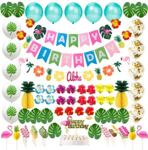 lovenjoy hawaiian luau birthday party decoration kit, pre-strung banners, large