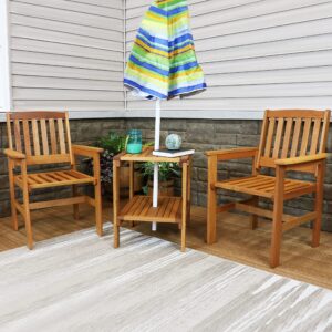 Sunnydaze Meranti Wood 3-Piece Outdoor Patio Conversation Set - 2 Chairs and 1 Table - Teak Oil Finish