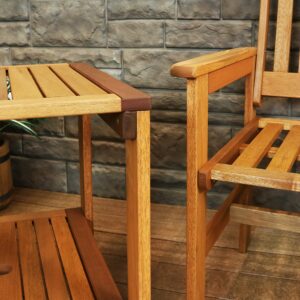 Sunnydaze Meranti Wood 3-Piece Outdoor Patio Conversation Set - 2 Chairs and 1 Table - Teak Oil Finish