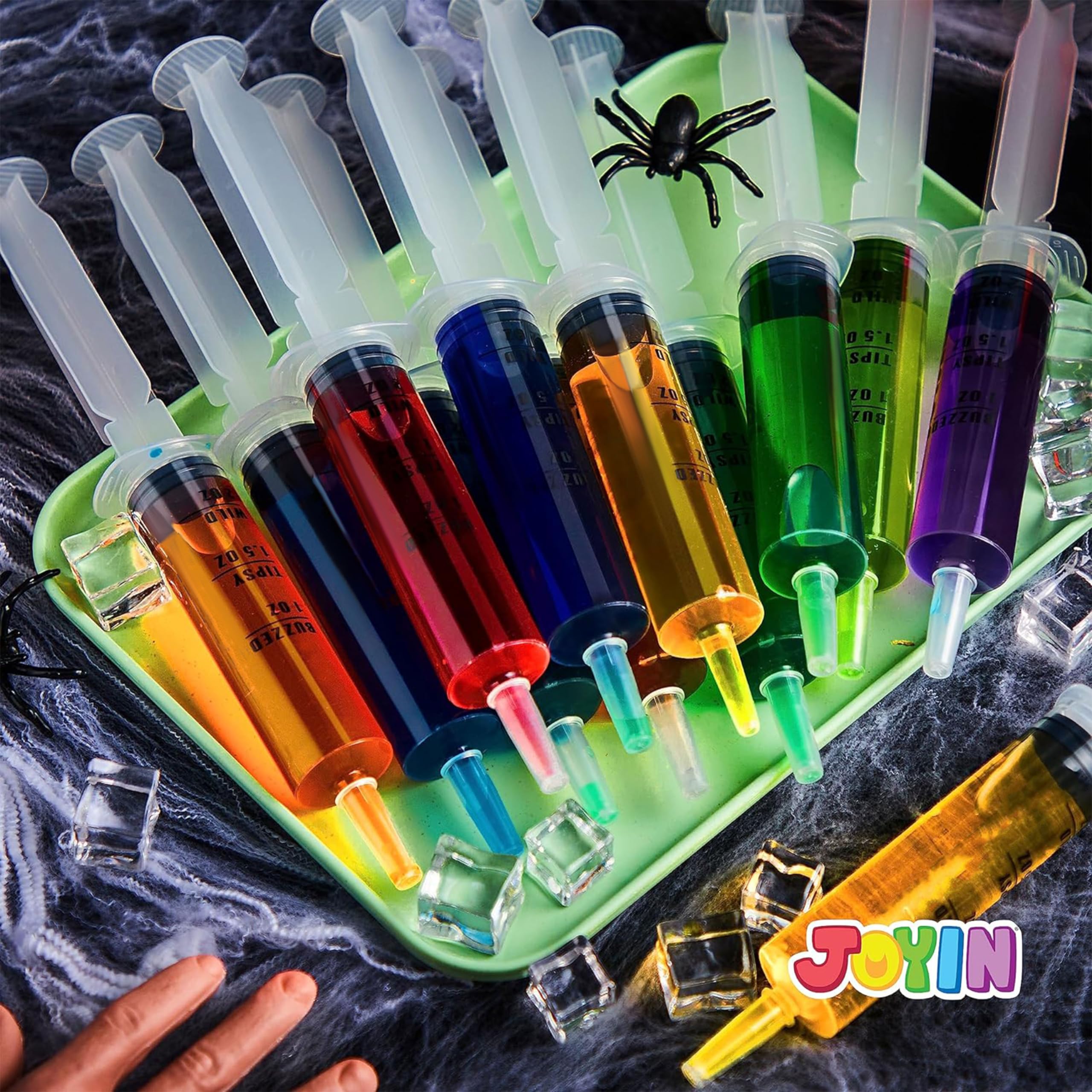 JOYIN 36 PCs 60ml Charge Plastic Syringes, 2 oz Reusable Container Tubes with Caps & Individually Wrapped; Easy-Grip Caps for Halloween Party Favor