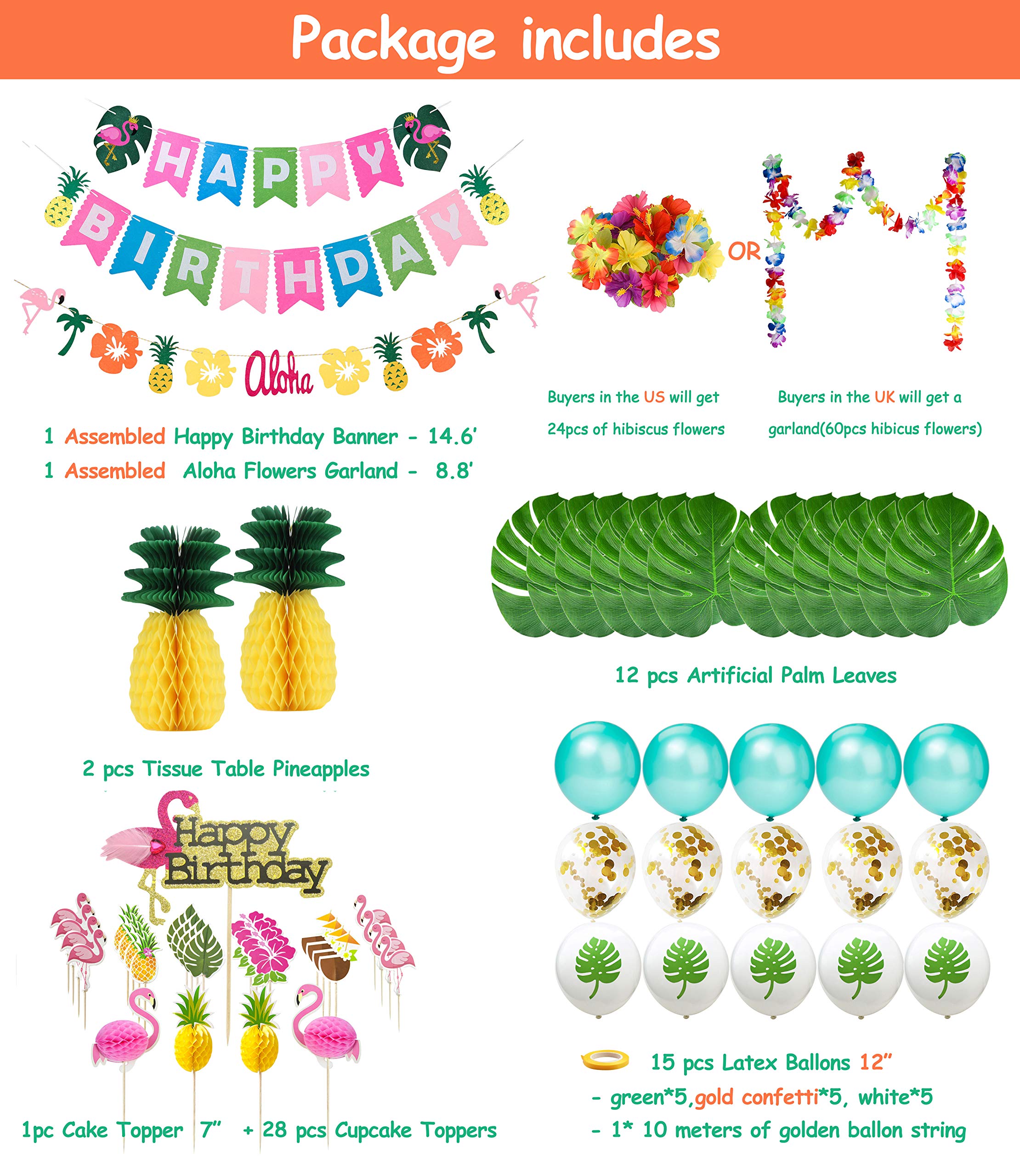 LOVENJOY Hawaiian Luau Birthday Party Decoration Kit, Pre-Strung Banners, Large