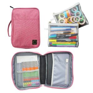 journal supplies storage case (pink - medium) - custom travel organizer holder for a5 planner, pens, journal supplies and accessories (case only - supplies not included)