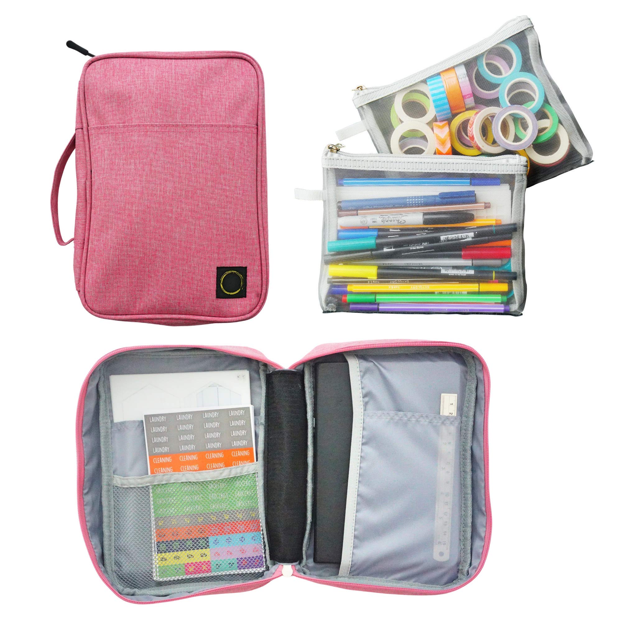 Journal Supplies Storage Case (Pink - Medium) - Custom Travel Organizer Holder for A5 Planner, Pens, Journal Supplies and Accessories (Case Only - Supplies Not Included)