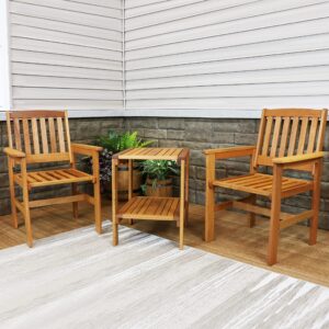 Sunnydaze Meranti Wood 3-Piece Outdoor Patio Conversation Set - 2 Chairs and 1 Table - Teak Oil Finish