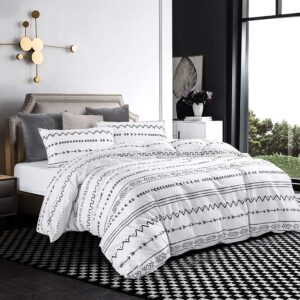 GEFEII 100% Cotton Duvet Cover Set Twin Bohemian White Stripe Comforter Cover Set 68"x90"with Zipper Closure 3 Pieces Soft Breathable Bedding Set Hotel Quality(White-Arrow, Twin)