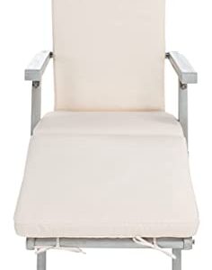 SAFAVIEH Outdoor Collection Palmdale Grey Solid Wood/Beige Cushion Chaise Lounge Chair (PAT7015D)