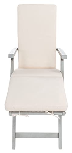 SAFAVIEH Outdoor Collection Palmdale Grey Solid Wood/Beige Cushion Chaise Lounge Chair (PAT7015D)