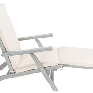 SAFAVIEH Outdoor Collection Palmdale Grey Solid Wood/Beige Cushion Chaise Lounge Chair (PAT7015D)