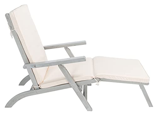 SAFAVIEH Outdoor Collection Palmdale Grey Solid Wood/Beige Cushion Chaise Lounge Chair (PAT7015D)