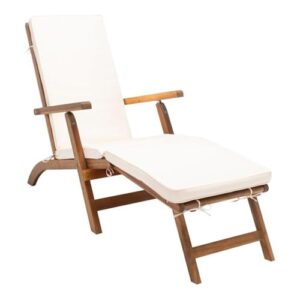 safavieh outdoor collection palmdale natural brown solid wood/beige cushion chaise lounge chair (pat7015c)