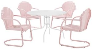 crosley furniture tulip 5-piece outdoor dining set for 4, retro metal round patio table and chairs for deck, pastel pink gloss