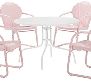 Crosley Furniture Tulip 5-Piece Outdoor Dining Set for 4, Retro Metal Round Patio Table and Chairs for Deck, Pastel Pink Gloss