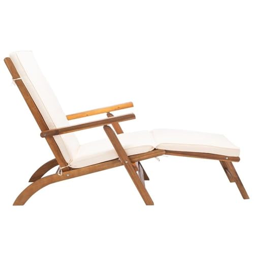 SAFAVIEH Outdoor Collection Palmdale Natural Brown Solid Wood/Beige Cushion Chaise Lounge Chair (PAT7015C)