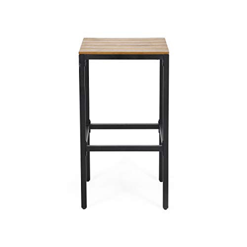 Christopher Knight Home Frieda Outdoor Modern Industrial Acacia Wood Bar Stools (Set of 2), Teak Finish + Black