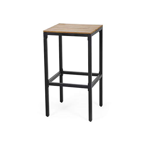 Christopher Knight Home Frieda Outdoor Modern Industrial Acacia Wood Bar Stools (Set of 2), Teak Finish + Black