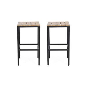 christopher knight home frieda outdoor modern industrial acacia wood bar stools (set of 2), teak finish + black