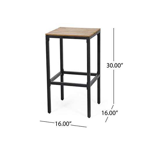 Christopher Knight Home Frieda Outdoor Modern Industrial Acacia Wood Bar Stools (Set of 2), Teak Finish + Black