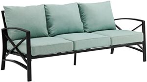 crosley furniture kaplan outdoor sofa with steel frame, 3-person patio couch for porch, deck, backyard, oiled bronze with mist cushions