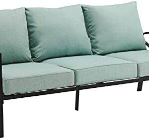 Crosley Furniture Kaplan Outdoor Sofa with Steel Frame, 3-Person Patio Couch for Porch, Deck, Backyard, Oiled Bronze with Mist Cushions