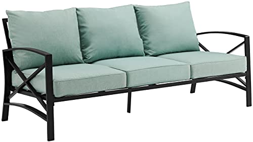 Crosley Furniture Kaplan Outdoor Sofa with Steel Frame, 3-Person Patio Couch for Porch, Deck, Backyard, Oiled Bronze with Mist Cushions