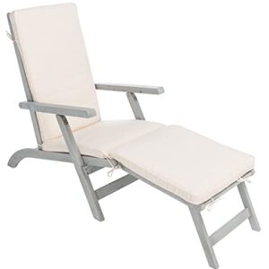 SAFAVIEH Outdoor Collection Palmdale Grey Solid Wood/Beige Cushion Chaise Lounge Chair (PAT7015D)