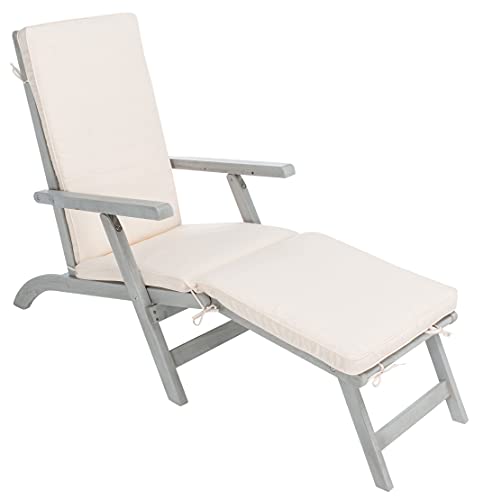 SAFAVIEH Outdoor Collection Palmdale Grey Solid Wood/Beige Cushion Chaise Lounge Chair (PAT7015D)