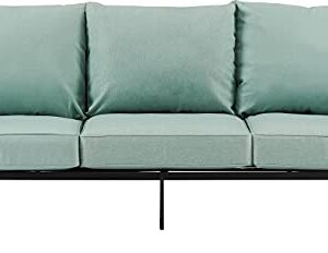 Crosley Furniture Kaplan Outdoor Sofa with Steel Frame, 3-Person Patio Couch for Porch, Deck, Backyard, Oiled Bronze with Mist Cushions