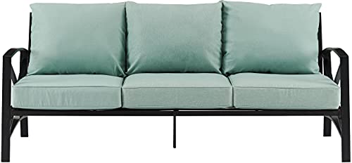 Crosley Furniture Kaplan Outdoor Sofa with Steel Frame, 3-Person Patio Couch for Porch, Deck, Backyard, Oiled Bronze with Mist Cushions