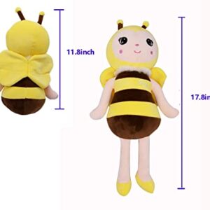 BABOLI Emotional Support Bee Stuffed Animal with Smile Face and Yellow Wings Soft Plush Fuzzy Bumblebee Toy Pillow Pretty Sweet Gifts for Honey Kids or Stuff Collection 12 Inches