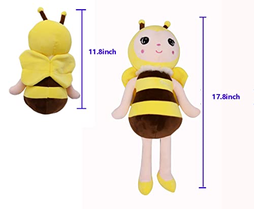 BABOLI Emotional Support Bee Stuffed Animal with Smile Face and Yellow Wings Soft Plush Fuzzy Bumblebee Toy Pillow Pretty Sweet Gifts for Honey Kids or Stuff Collection 12 Inches