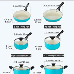 Cook N Home 10-Piece Ceramic Nonstick Cookware Set - Pots, Pans, Dutch Oven, Saucepans, Frying Pans and Lids - Turquoise