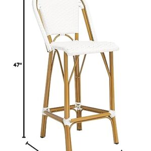 SAFAVIEH PAT4008C Outdoor Collection Ford White French Bistro 30-inch Bstro Bar Stool