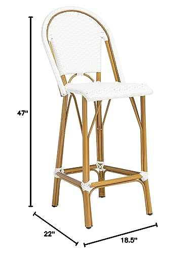 SAFAVIEH PAT4008C Outdoor Collection Ford White French Bistro 30-inch Bstro Bar Stool