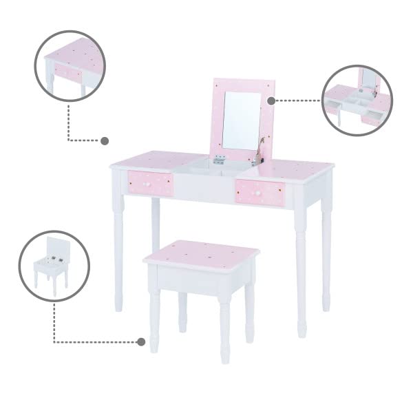 Fantasy Fields Teamson Kids Twinkle Star Kate Kids Vanity Set with Drawer and Mirror, Pink/White