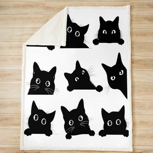 Feelyou Black Cat Fuzzy Blanket for Kids Toddler Cute Pet Cats Fleece Throw Blanket Kawaii Kitten Plush Blanket and Throws Super Soft Cozy Animal Sherpa Blanket 50"X60"