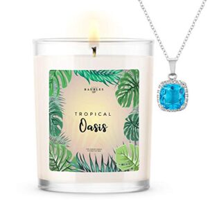 kate bissett baubles tropical oasis scented premium candle and jewelry with surprise pendant inside | 10 oz large candle | made in usa | parrafin free