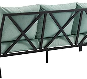 Crosley Furniture Kaplan Outdoor Sofa with Steel Frame, 3-Person Patio Couch for Porch, Deck, Backyard, Oiled Bronze with Mist Cushions