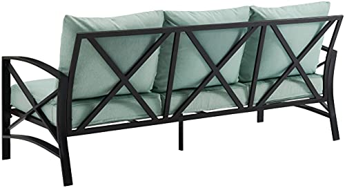 Crosley Furniture Kaplan Outdoor Sofa with Steel Frame, 3-Person Patio Couch for Porch, Deck, Backyard, Oiled Bronze with Mist Cushions