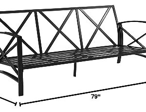 Crosley Furniture Kaplan Outdoor Sofa with Steel Frame, 3-Person Patio Couch for Porch, Deck, Backyard, Oiled Bronze with Mist Cushions