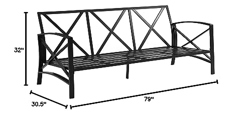 Crosley Furniture Kaplan Outdoor Sofa with Steel Frame, 3-Person Patio Couch for Porch, Deck, Backyard, Oiled Bronze with Mist Cushions