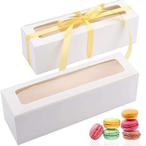 NPLUX 25 Pack Macaron Boxes for 5-7 Macarons Cookie Candy Strawberry Boxes Macaron Container Packaging Boxes with Ribbon for Gift Giving(White)