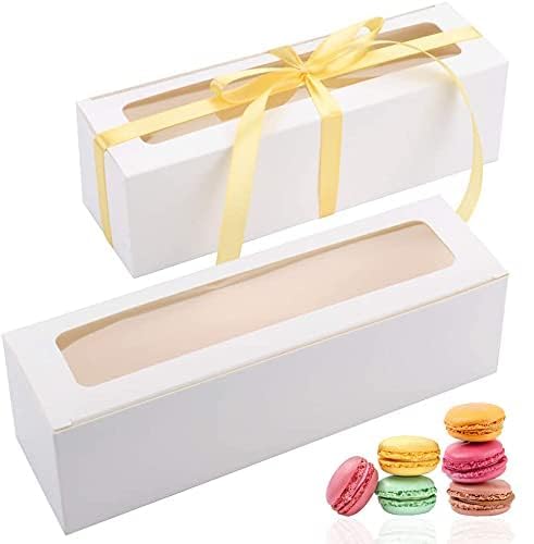 NPLUX 25 Pack Macaron Boxes for 5-7 Macarons Cookie Candy Strawberry Boxes Macaron Container Packaging Boxes with Ribbon for Gift Giving(White)