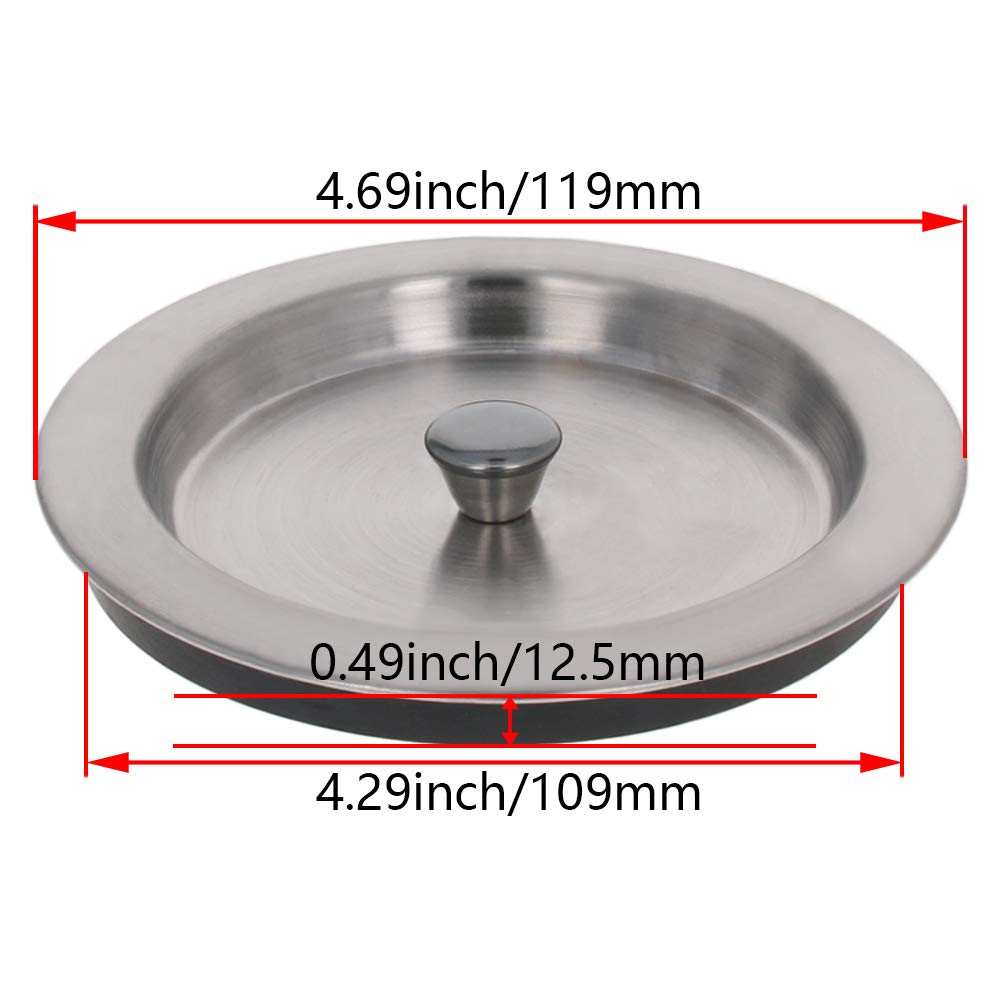 MroMax 1Pcs Kitchen Sink Drain Stopper Rubber Seal 119mm Stainless Steel Sealing Lid for Kitchen Sink Silver Tone